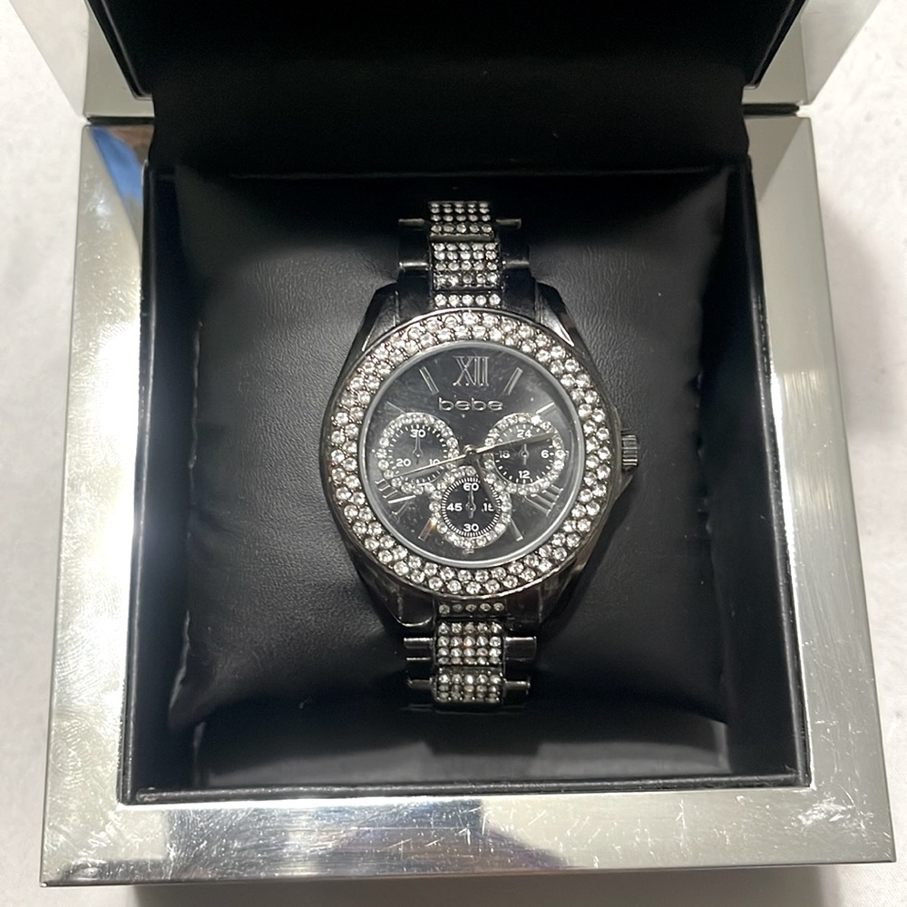 Bebe Exclusive And Luxury Black Crystal Watch - Gem